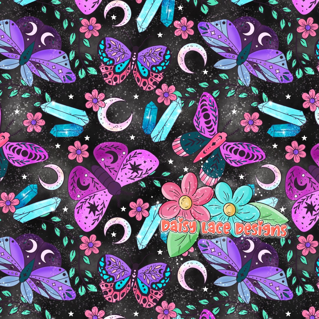 Mystic/witchy Moths, Butterflies, and Crystals Seamless Digital File - Etsy