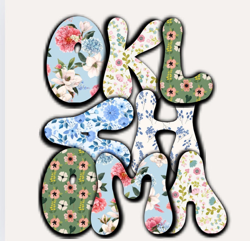 Oklahoma Ping, Floral Letters Png, State With Flower Design. - Etsy