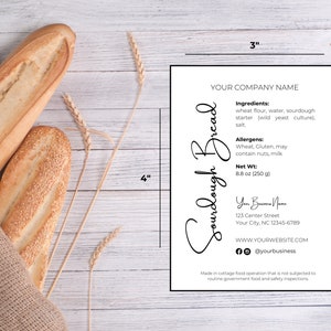 Cottage Food Label Ingredient Label Template Cottage Bakery Label for ...