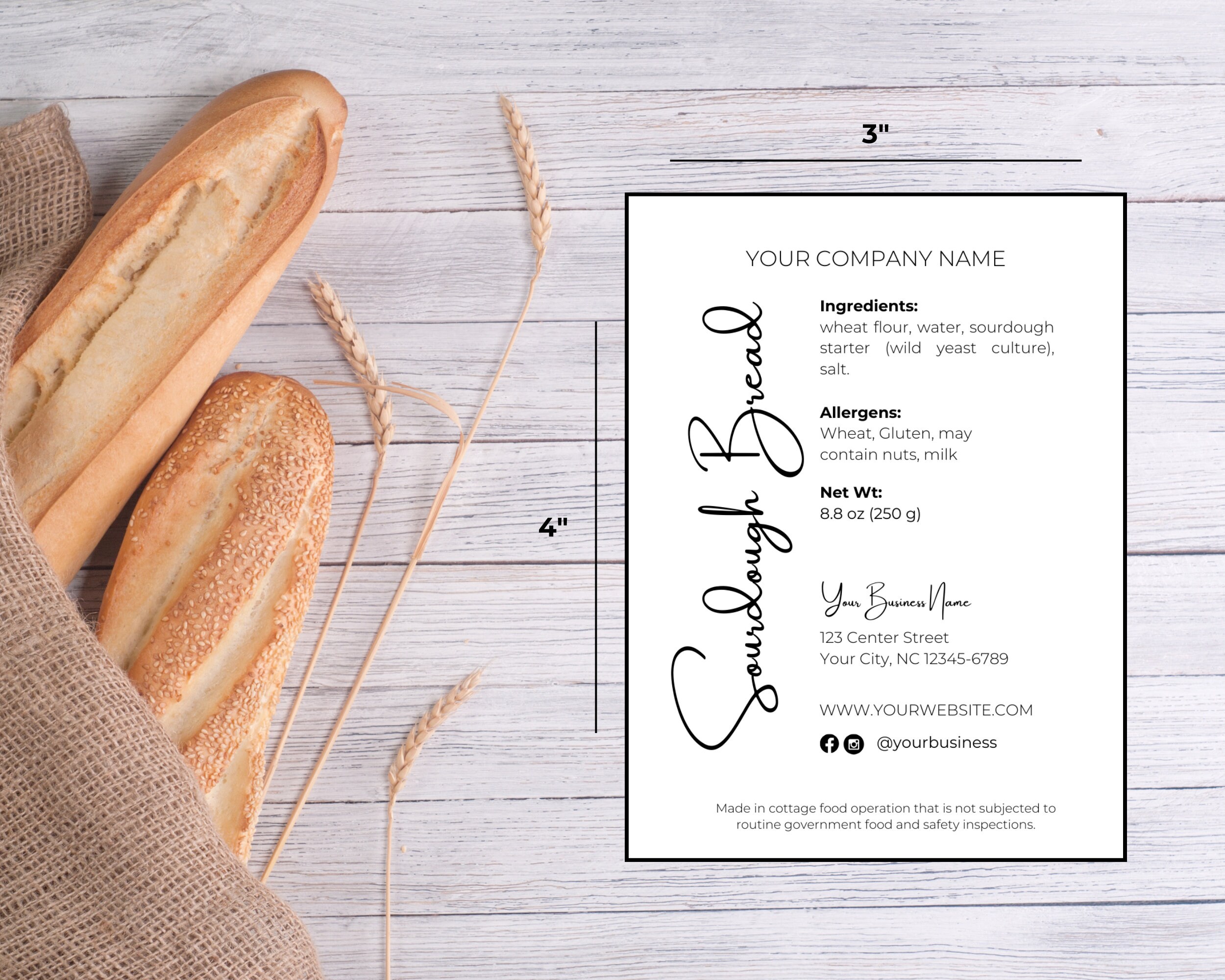 Sourdough Bread Care Card Cottage Law Food Label Sourdough Label Food ...