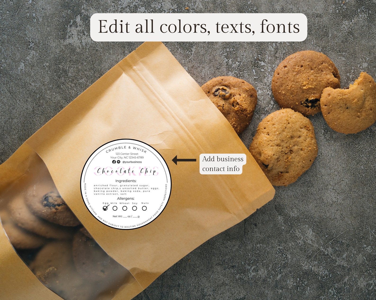 Printable Bakery Label Template: Cookie & Food Packaging (digital ...
