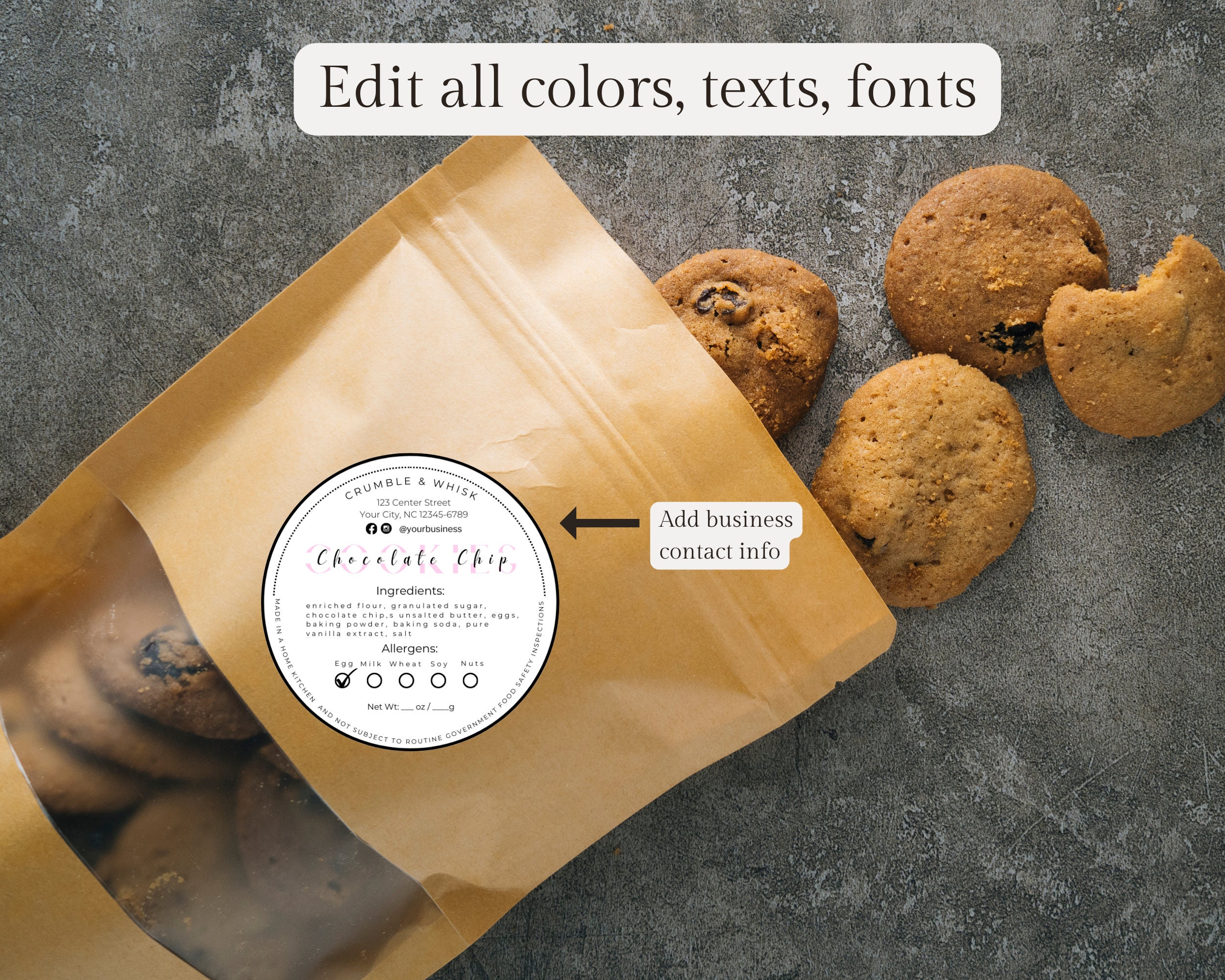 Printable Bakery Label Template: Cookie & Food Packaging (digital ...