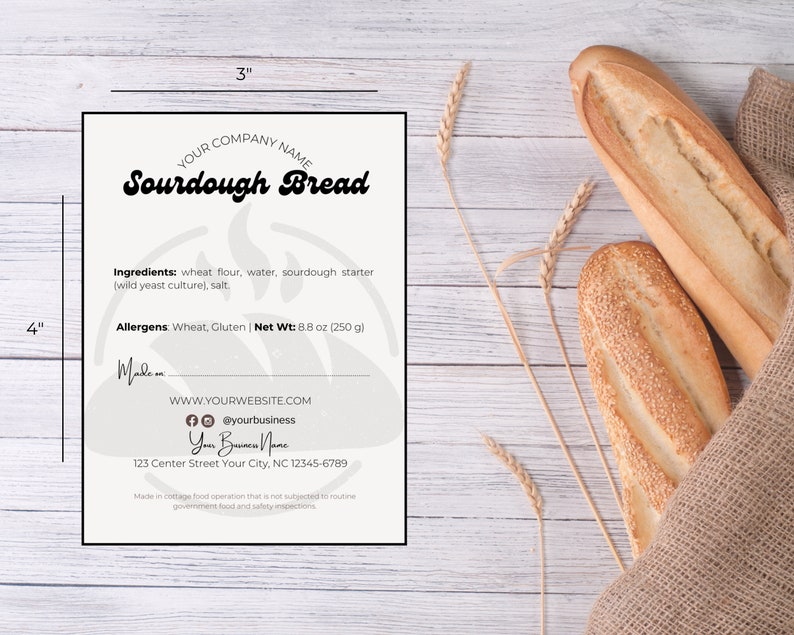 Sourdough Bread Cottage Law Bakery Labels Cottage Food Label Template ...
