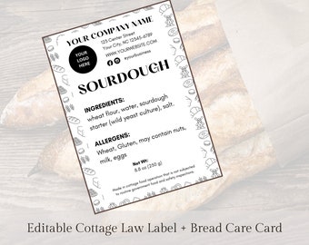 Sourdough Bread Cottage Food Label Home Baked Goods Label Printable ...