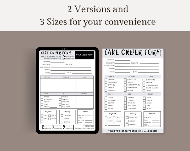 Printable Cake Order Form Template for Small Business Order Form ...