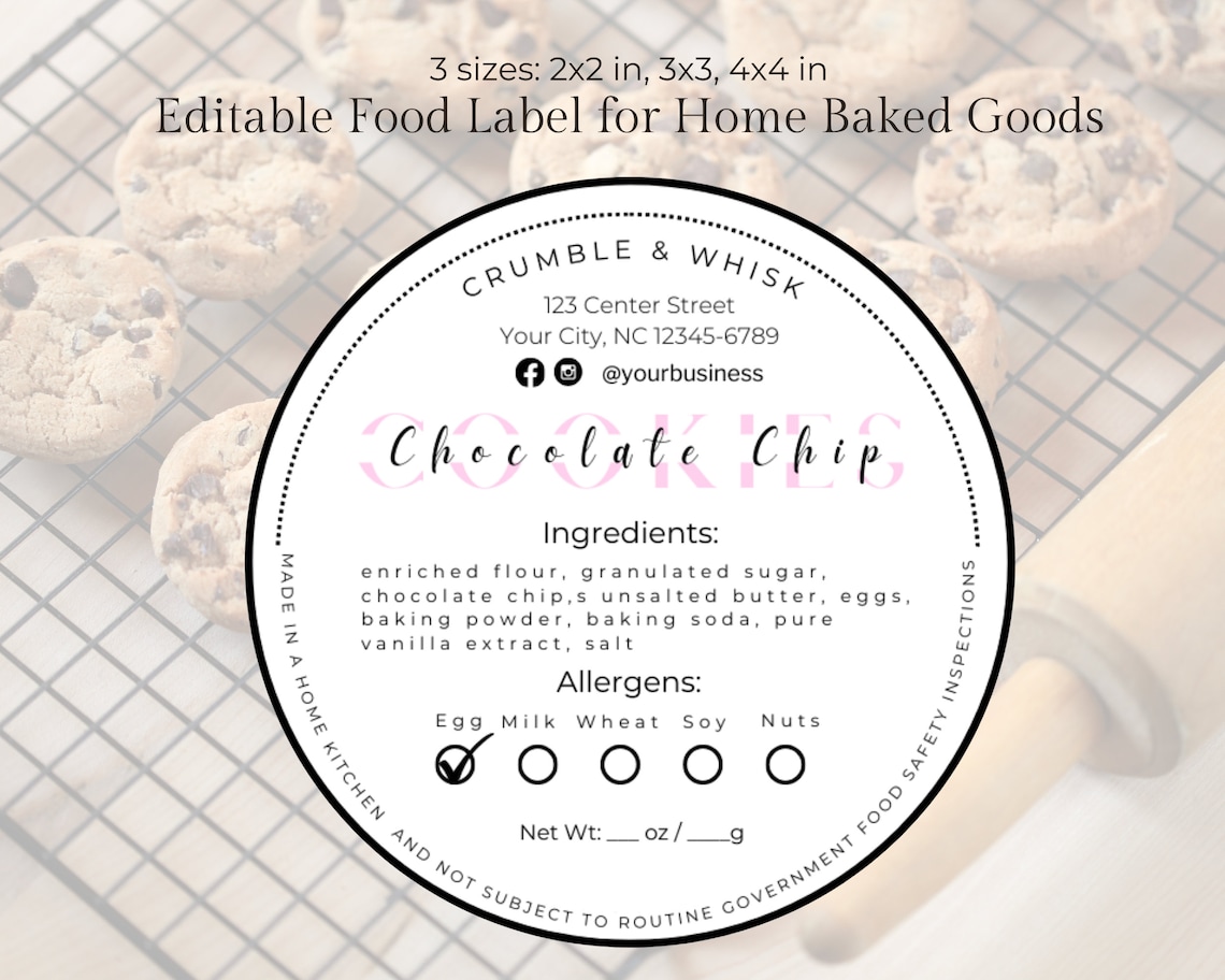Homemade Bakery Labels Printable Cottage Law Food Cookie Label Template ...