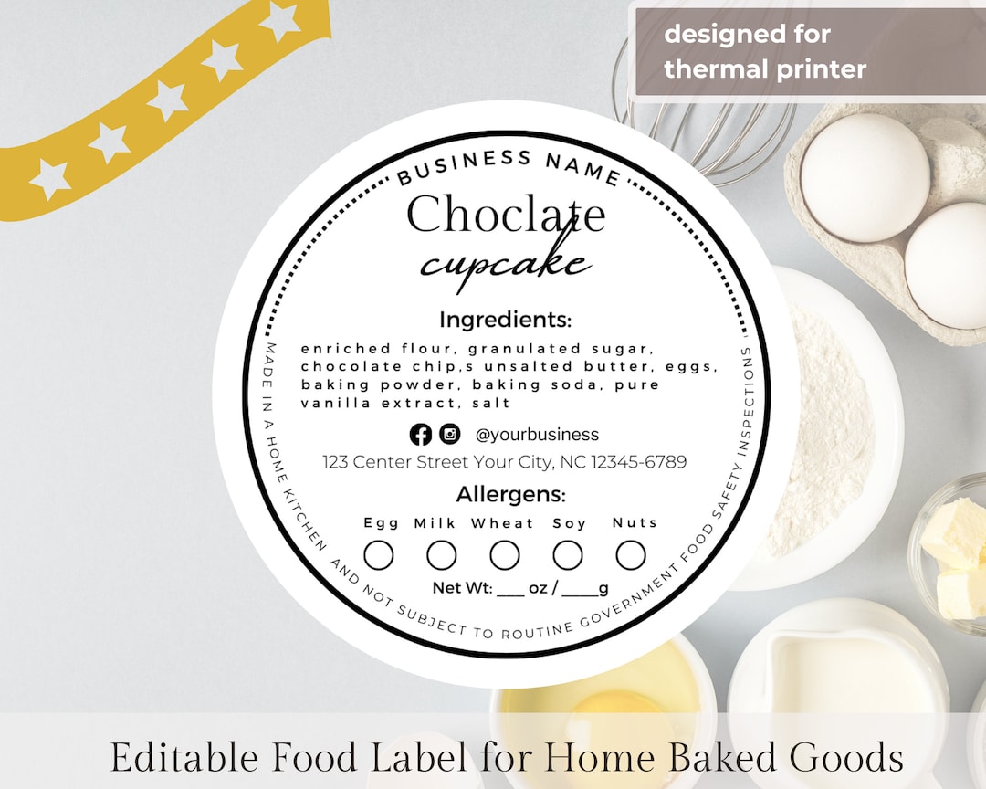 Printable Bakery Label Template: Editable Food Ingredient Label (PDF ...
