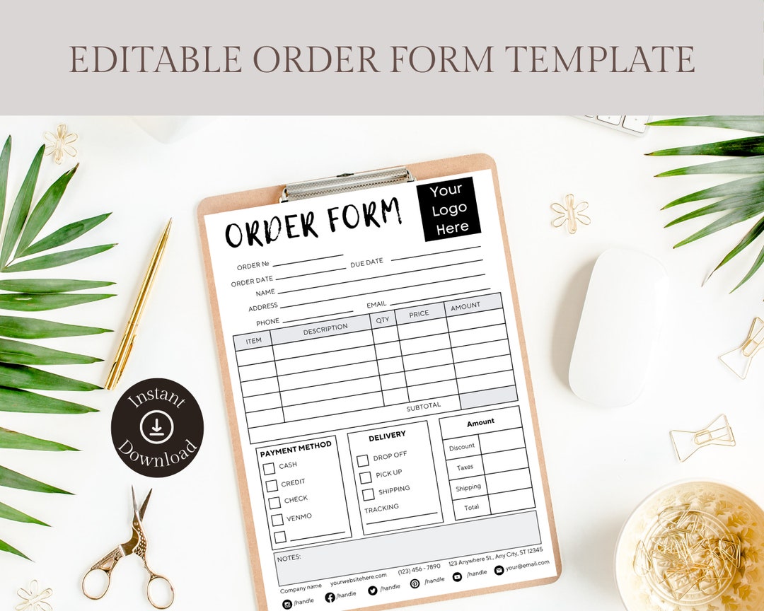 Editable Order Form Template Small Business Form Template Downloadable ...