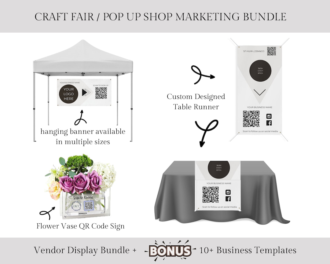 Craft Fair Vendor Display Bundle: Logo Banner, QR Code Sign & Business ...