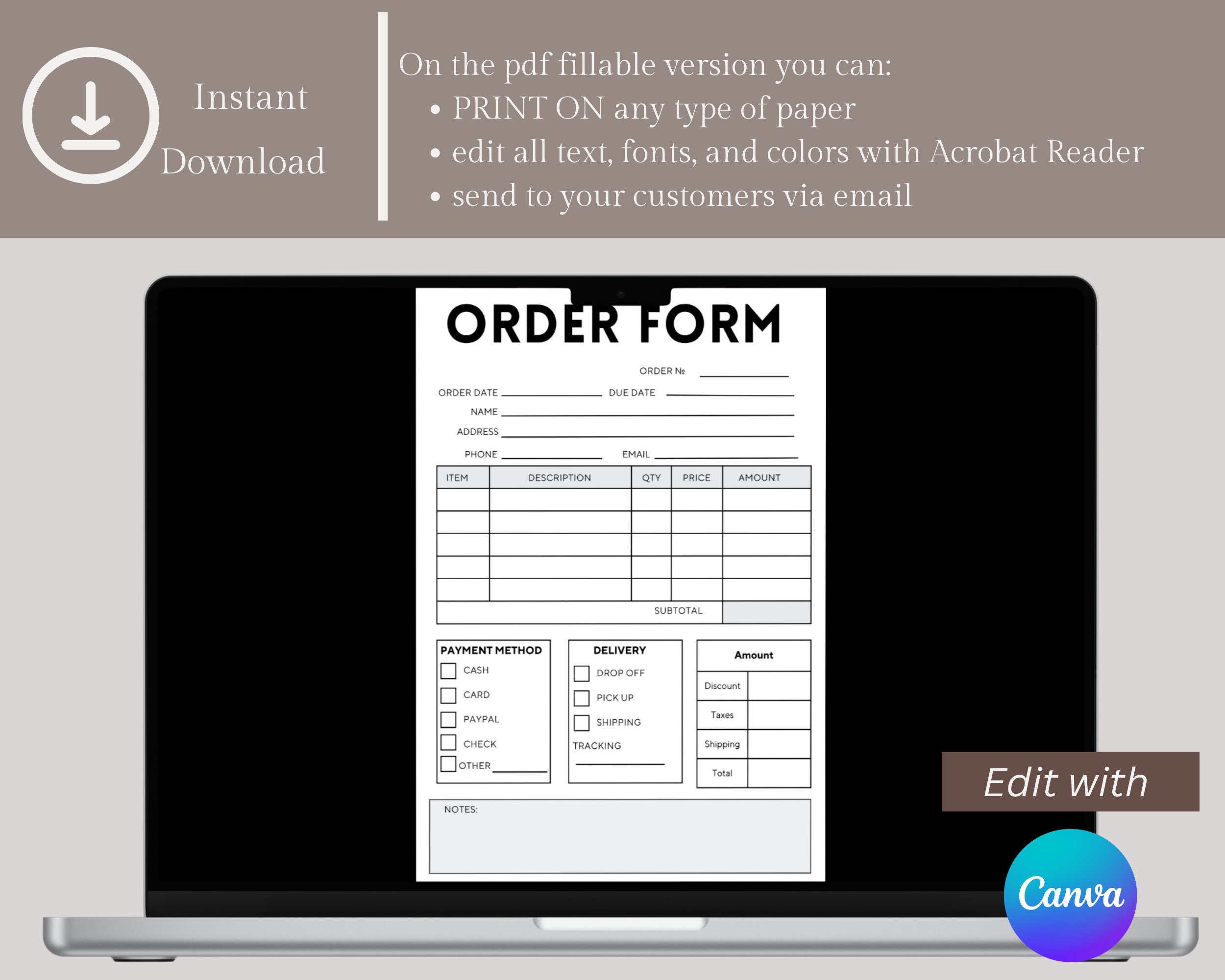 PDF Fillable Order Form Template Craft Order Form Bakery Order Form ...