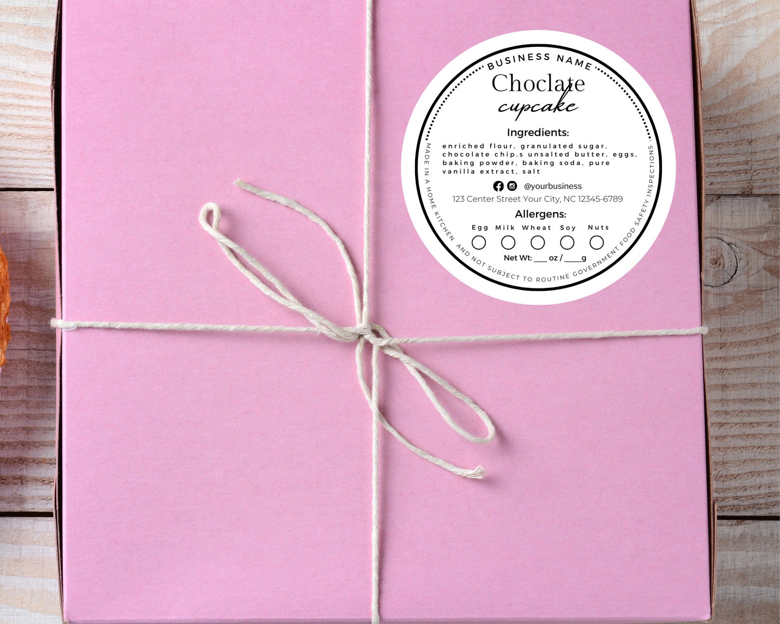 Printable Bakery Label Template: Cupcake Ingredient Label (digital ...