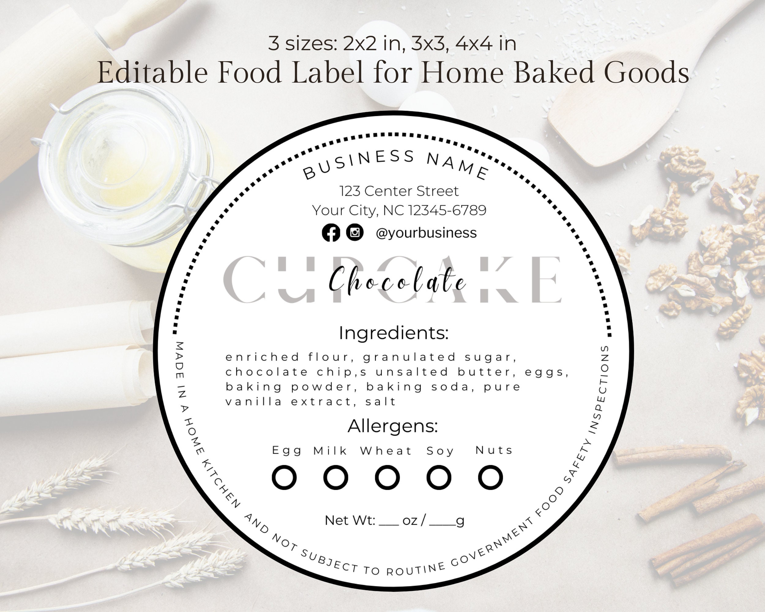Homemade Bakery Labels Printable Cottage Law Food Cake Label Template ...