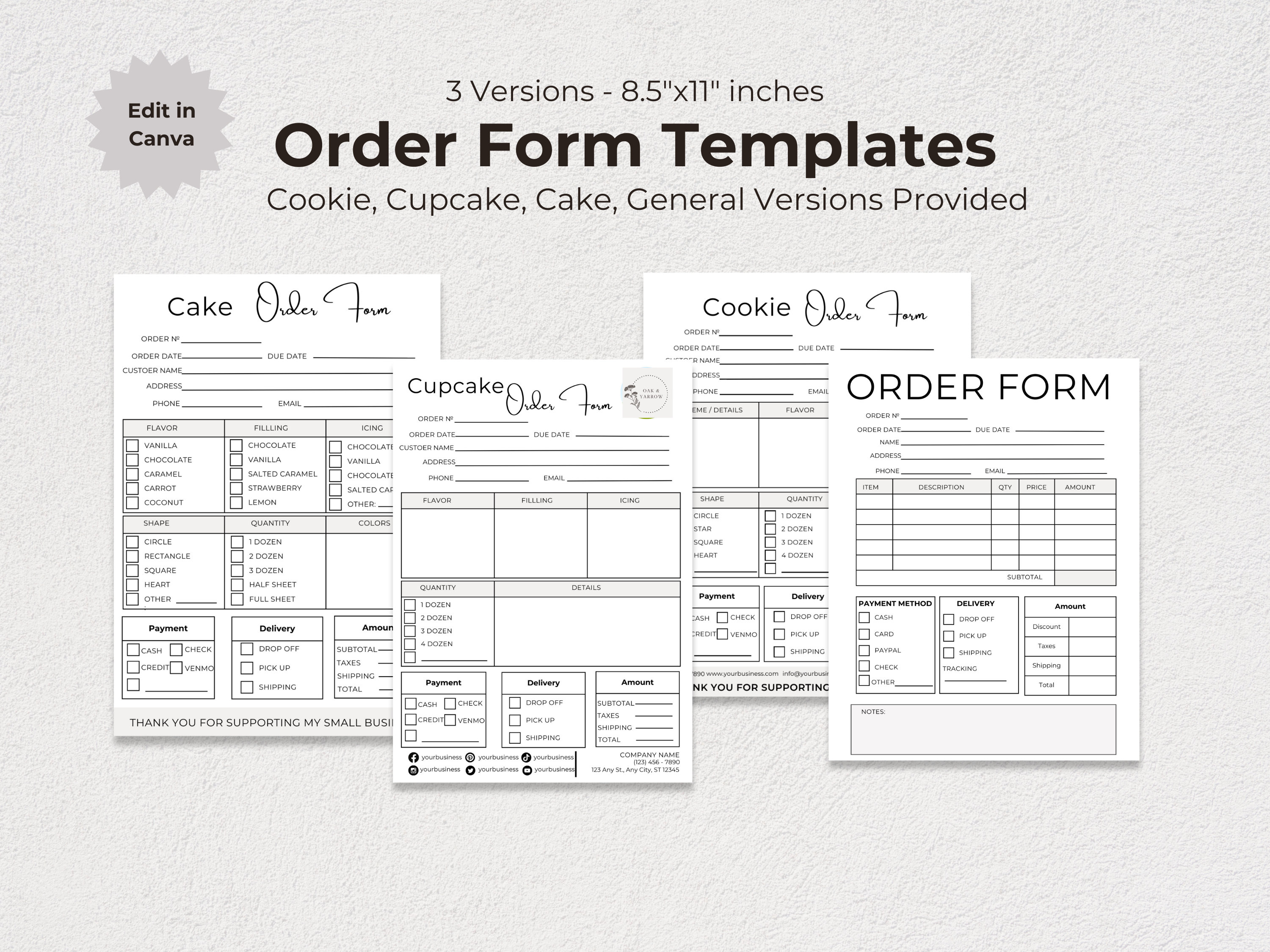 Digital Bakery Order Form in Bakery Business Bundle Cupcake Order ...