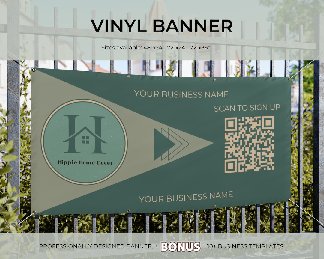 Personalized Business Sign Banner With Company Logo and QR Code Sign ...