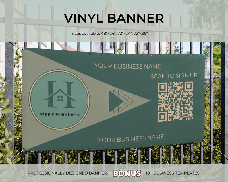 Personalized Business Sign Banner With Company Logo and QR Code Sign ...