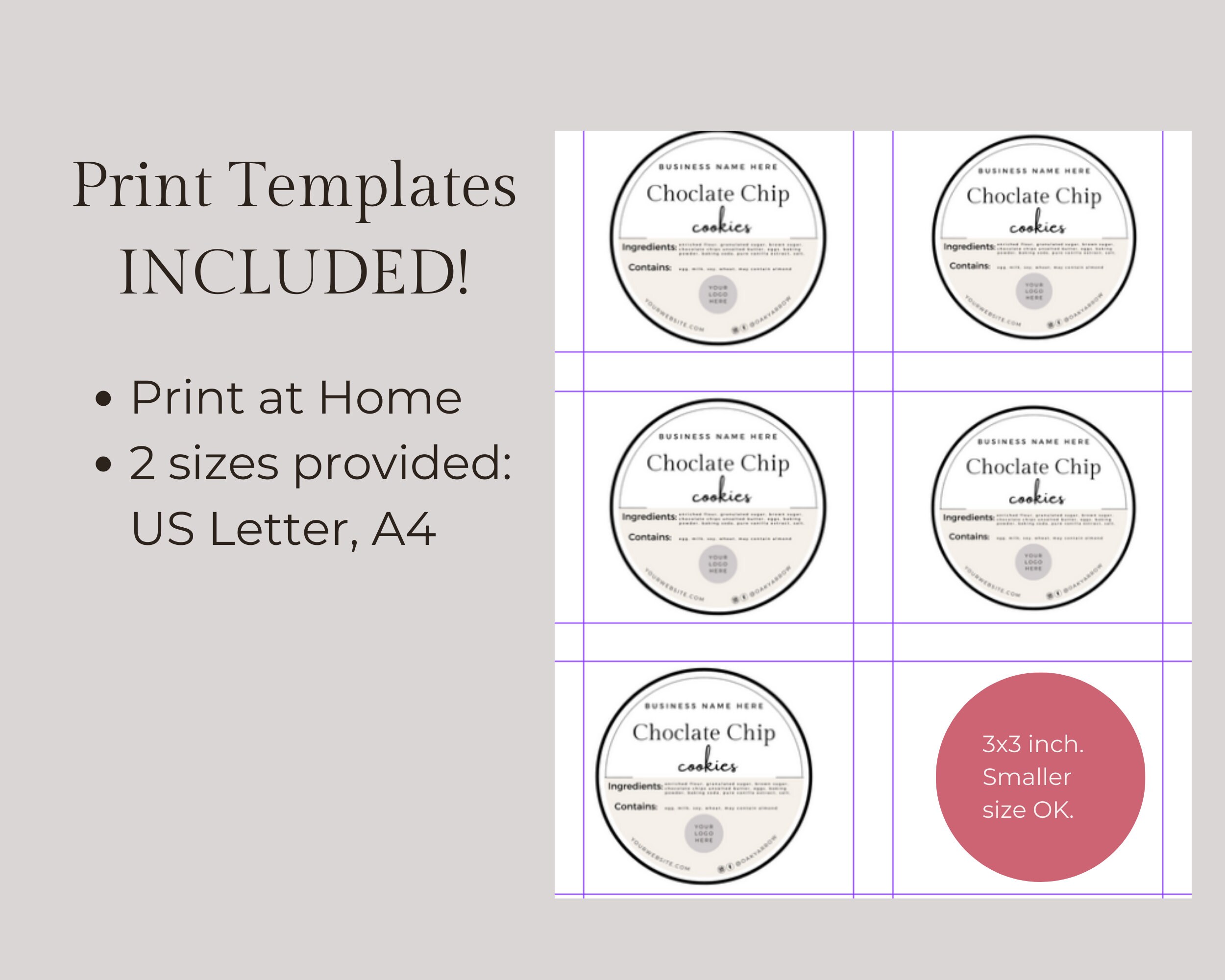 Printable Bakery Label Template: Editable Food Ingredient Label (PDF ...