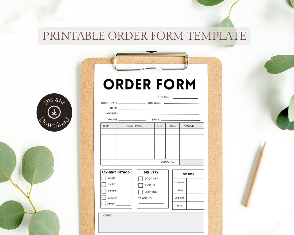 PDF Fillable Order Form Template Craft Order Form Bakery Order Form ...