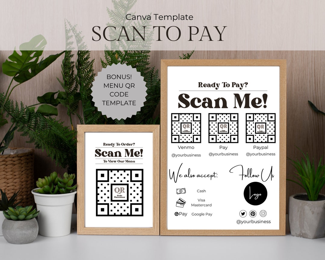 Scan to Pay Template Retro QR Code Sign QR Code Template Business Shop Signs Scan to Pay Sign ...
