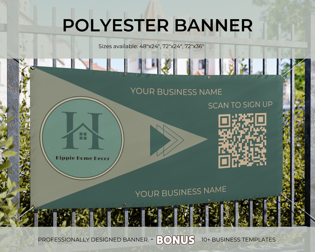 Personalized Business Sign Banner With Company Logo and QR Code Sign ...