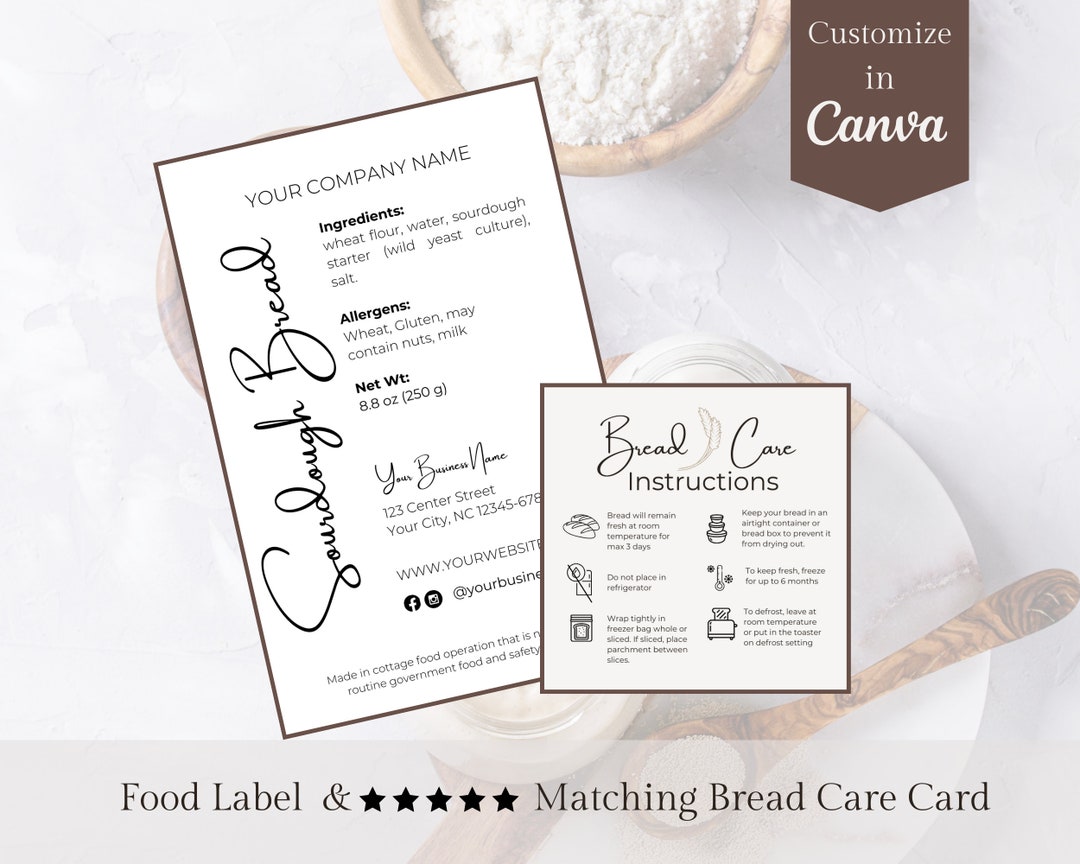 Sourdough Bread Care Card Cottage Law Food Label Sourdough Label Food ...