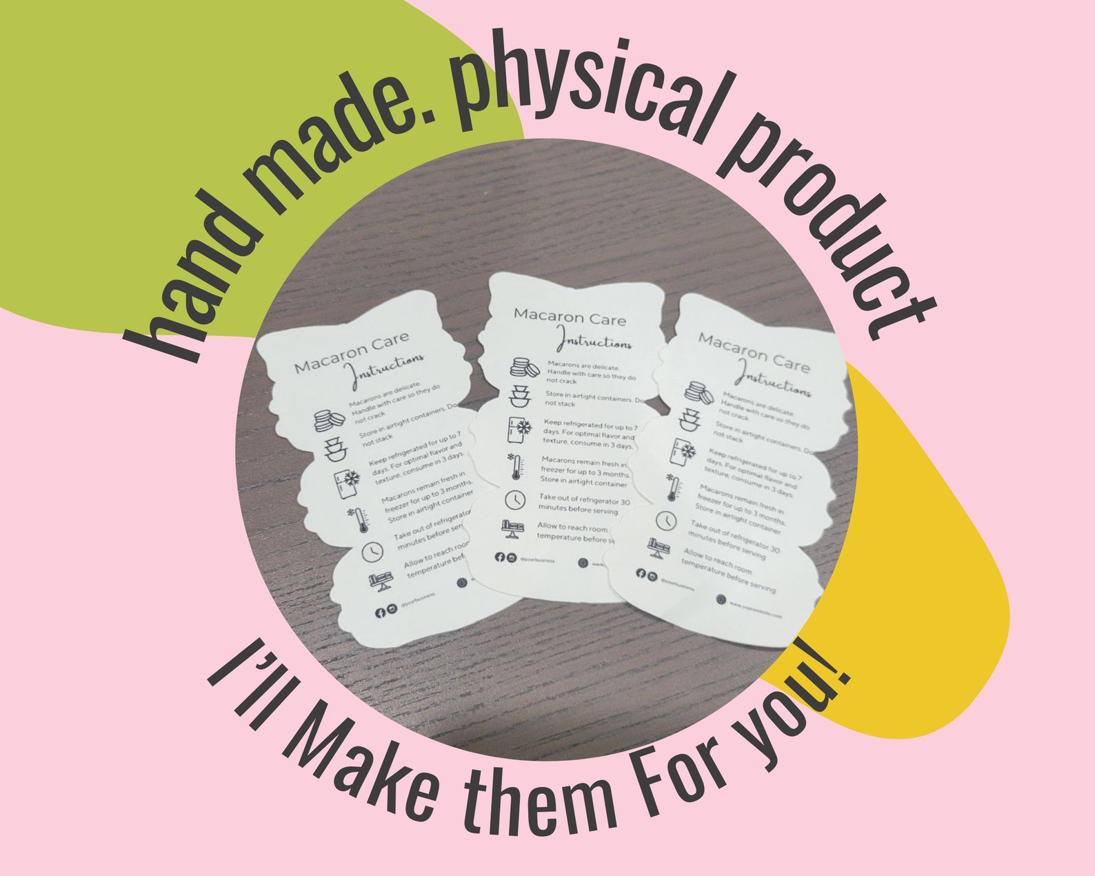 Macaron Care Card Template Care Instructions Made to Order Macaron Care ...