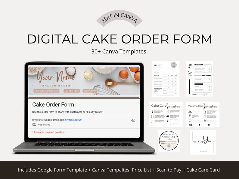 Digital Bakery Order Form in Bakery Business Bundle Cupcake Order ...