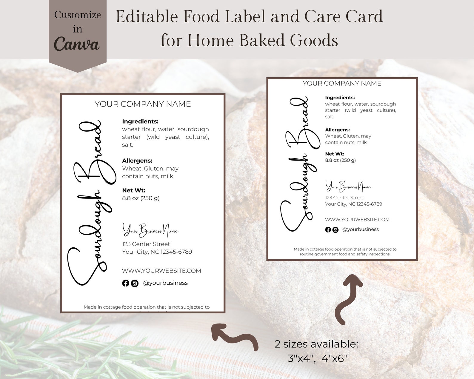 Cottage Law Bakery Labels Cottage Food Label Template Label Ingredient ...