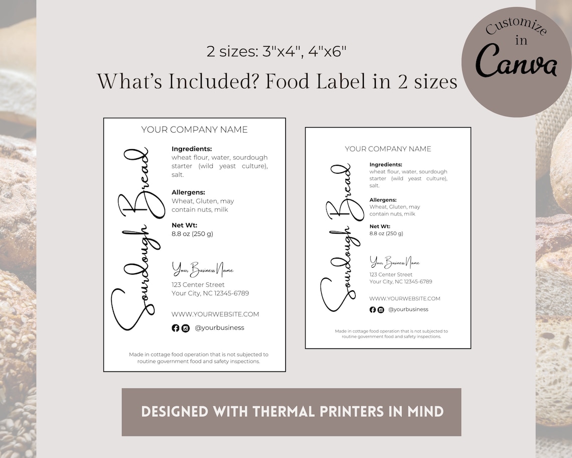 Sourdough Bread Care Card Cottage Law Food Label Sourdough Label Food ...