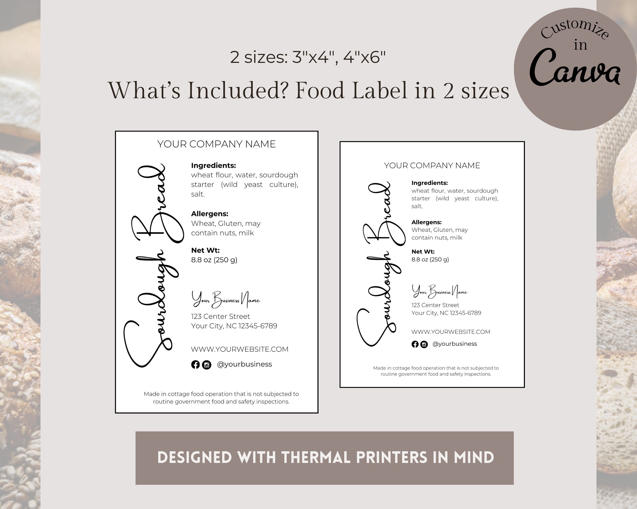 Sourdough Bread Care Card Cottage Law Food Label Sourdough Label Food ...