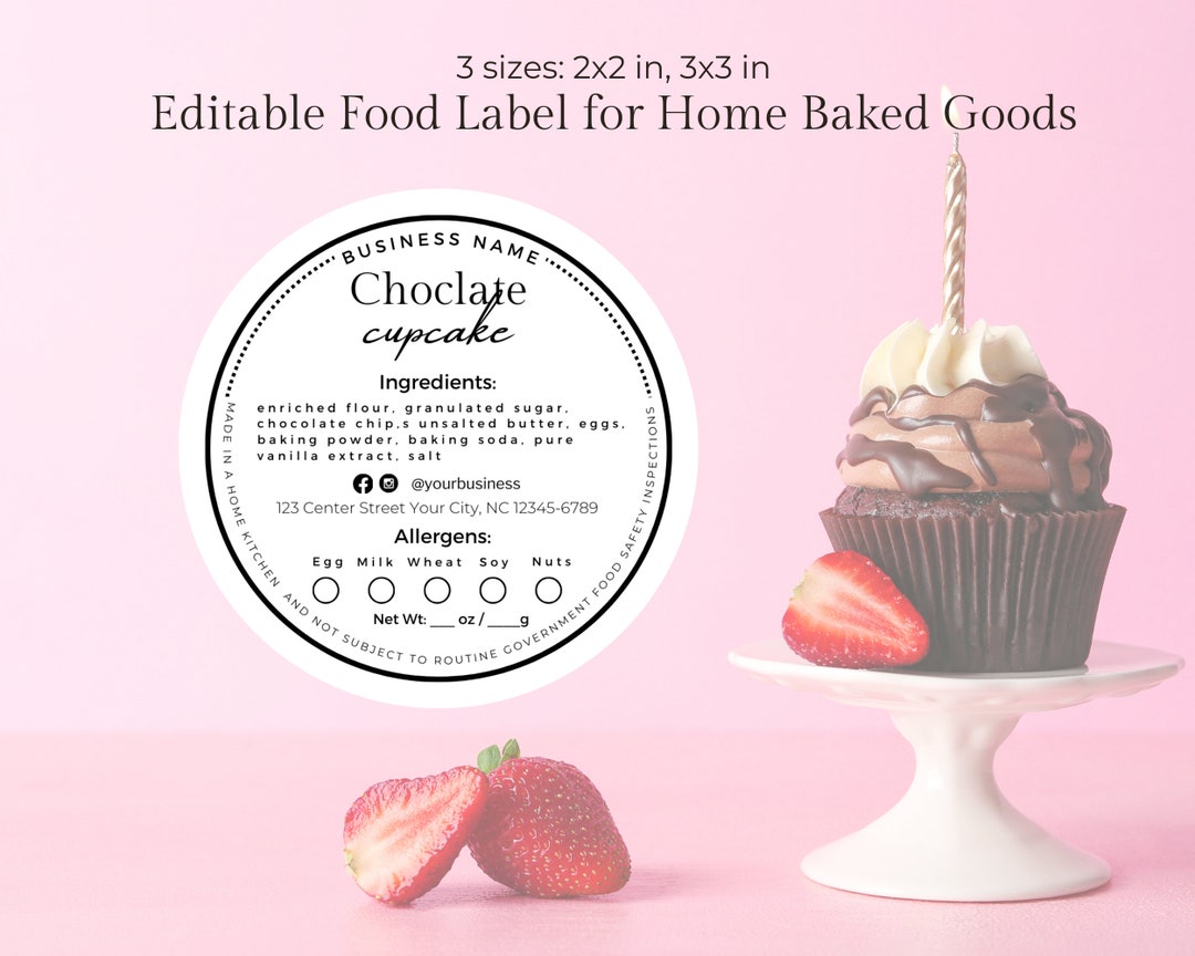 Printable Bakery Label Template: Cupcake Ingredient Label (digital ...