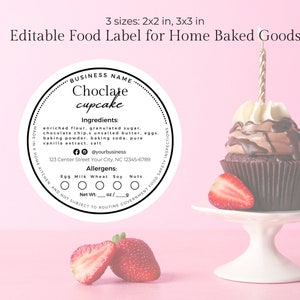 Printable Bakery Label Template: Cupcake Ingredient Label (digital ...