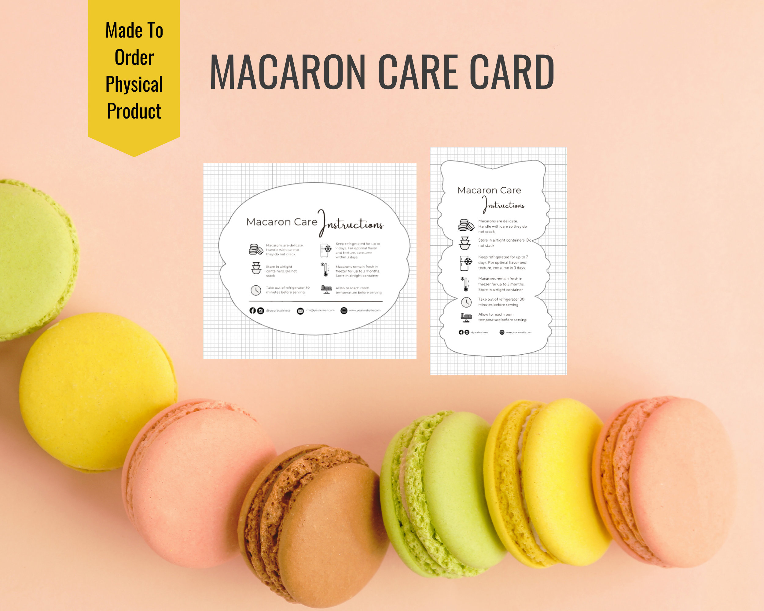 Macaron Care Card Template Care Instructions Made to Order Macaron Care ...