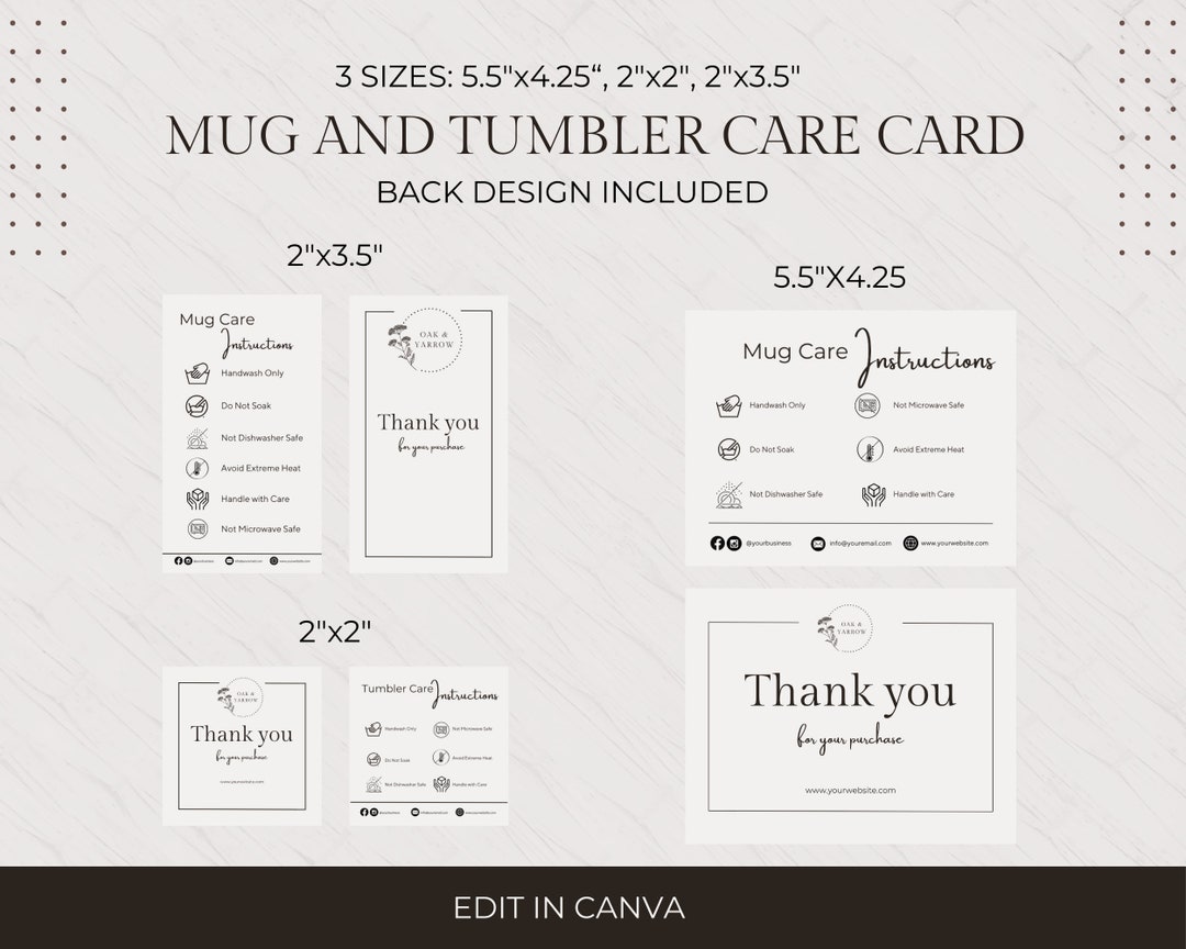Customizable Tumbler Care Cards Tumbler Care Instructions Mug Care ...