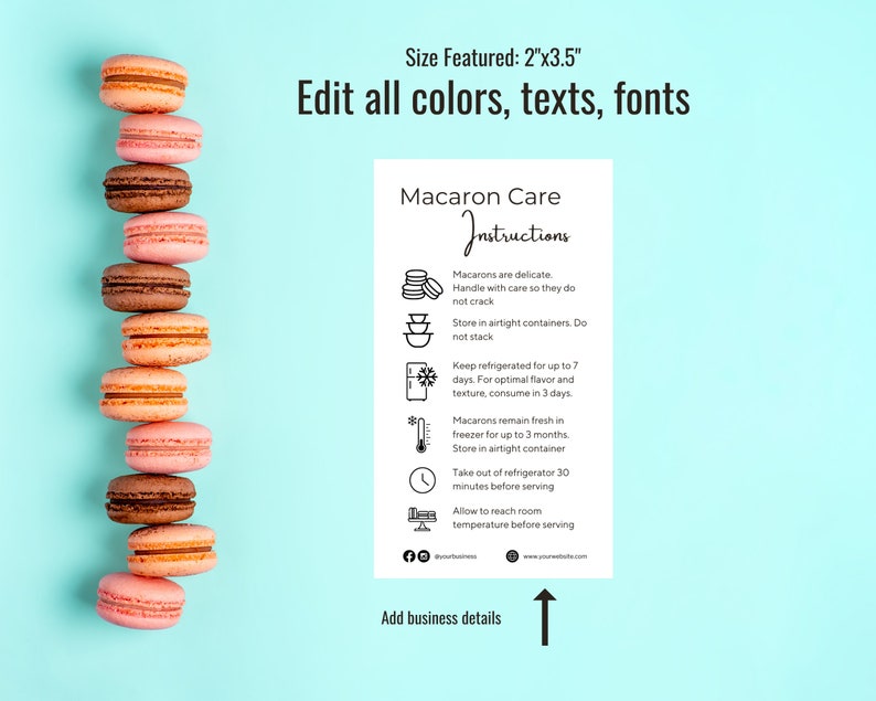 Macaron Care Card Template Care Instructions Option Made to Order Care ...