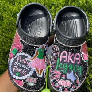 Pink and Green AKA Bling Crocs: Custom Sorority Shoes - Etsy