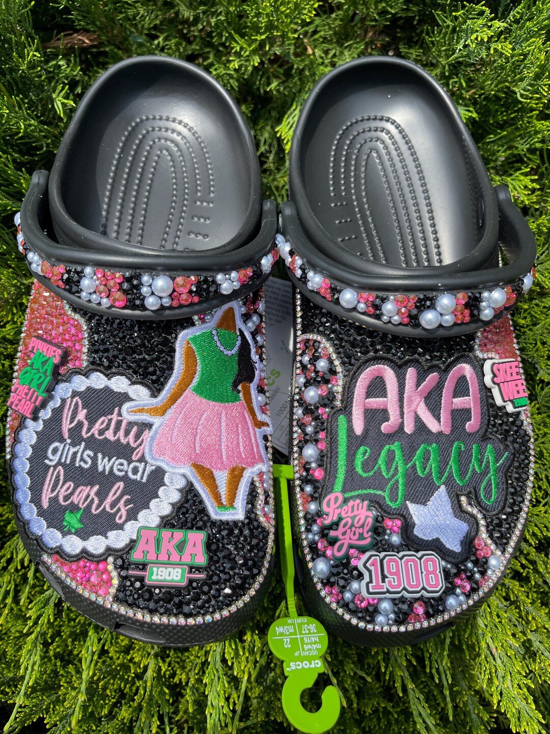 Pink and Green AKA Bling Crocs: Custom Sorority Shoes - Etsy Australia