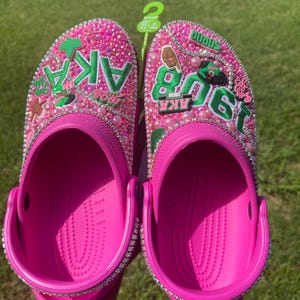 Pink and Green AKA Bling Crocs Custom Sorority Shoes, Perfect Gift for ...
