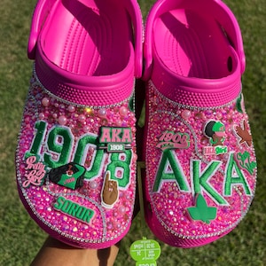 Pink and Green AKA Bling Crocs Custom Sorority Shoes, Perfect Gift for ...