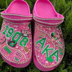 Pink and Green AKA Bling Crocs Custom Sorority Shoes, Perfect Gift for ...