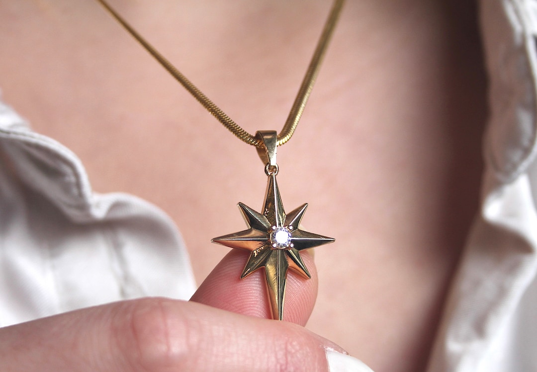 14K Gold North Star Necklace, North Star Necklace, North Star Pendant ...