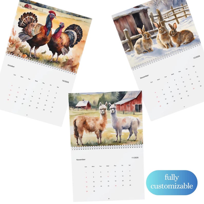 Custom Farm Animals Calendar 2026 New Baby Art Gift Kids Room Wall ...