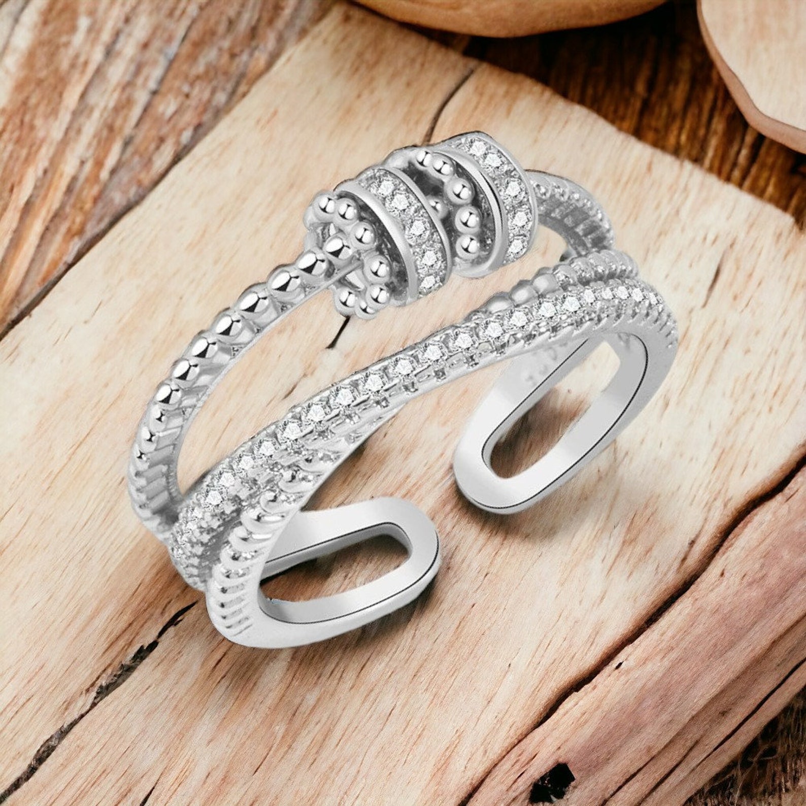 ADHD Adjustable Spinning Ring, Anxiety Ring, Stress Relief Ring, Beaded ...