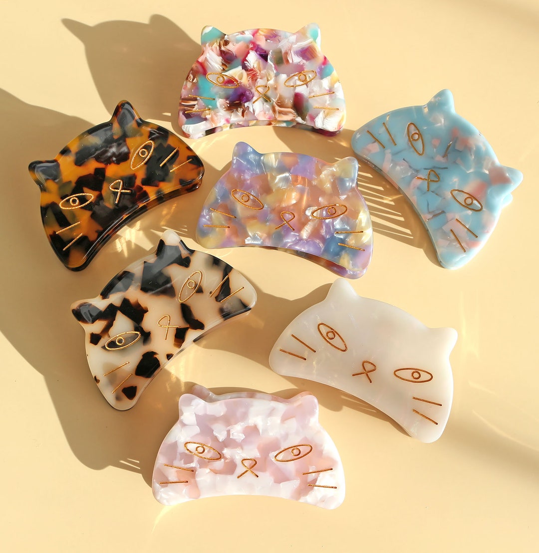 Acetate Cat Face Hair Claw Clip | Colorful Kitten Clip - Etsy