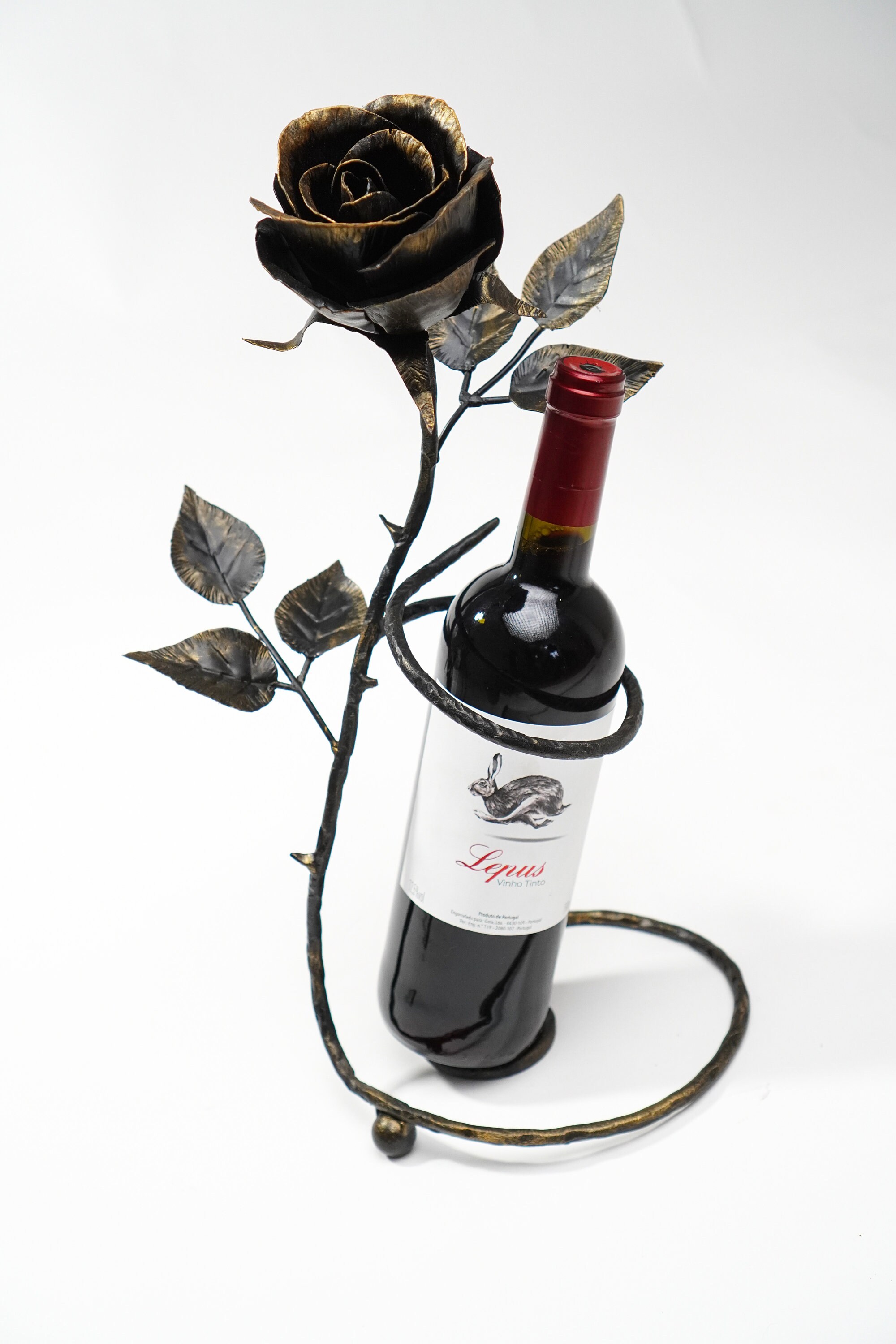 Wine Bottle Holder With Iron Rose Patina Metal Wine Rack Unique Wine ...