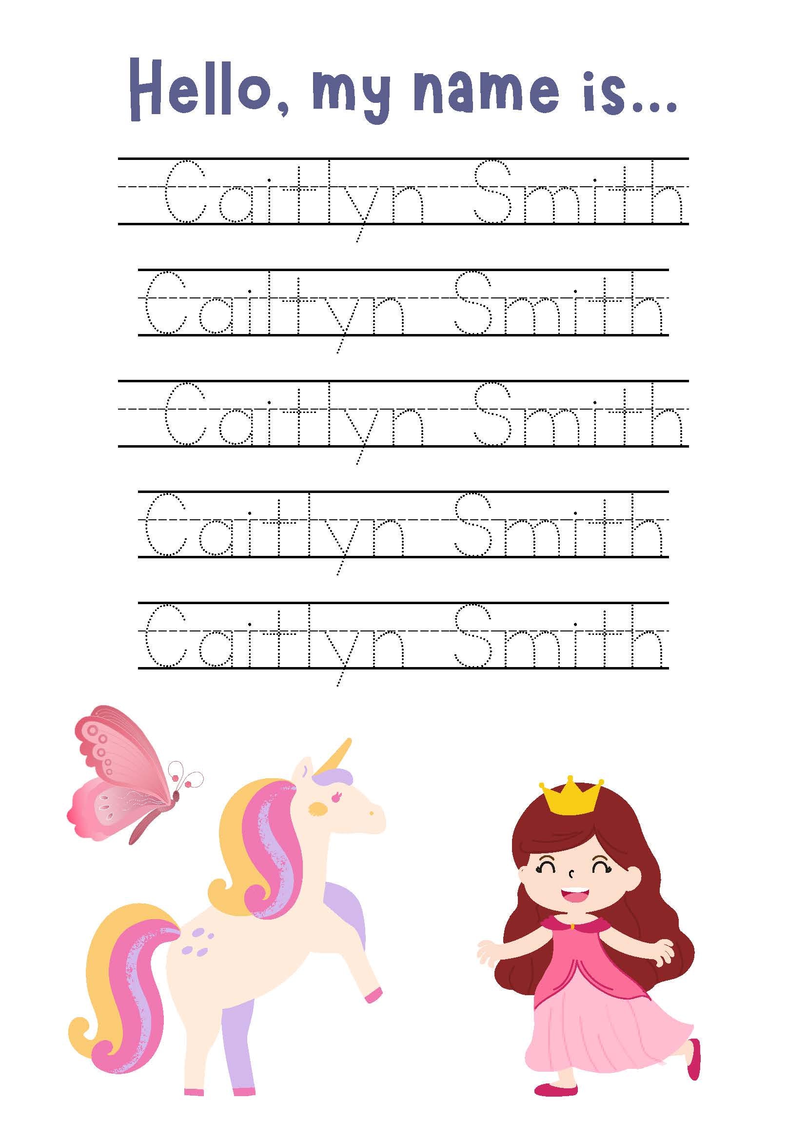 Personalized Name Tracing Worksheet | Custom Dinosaur & Princess ...