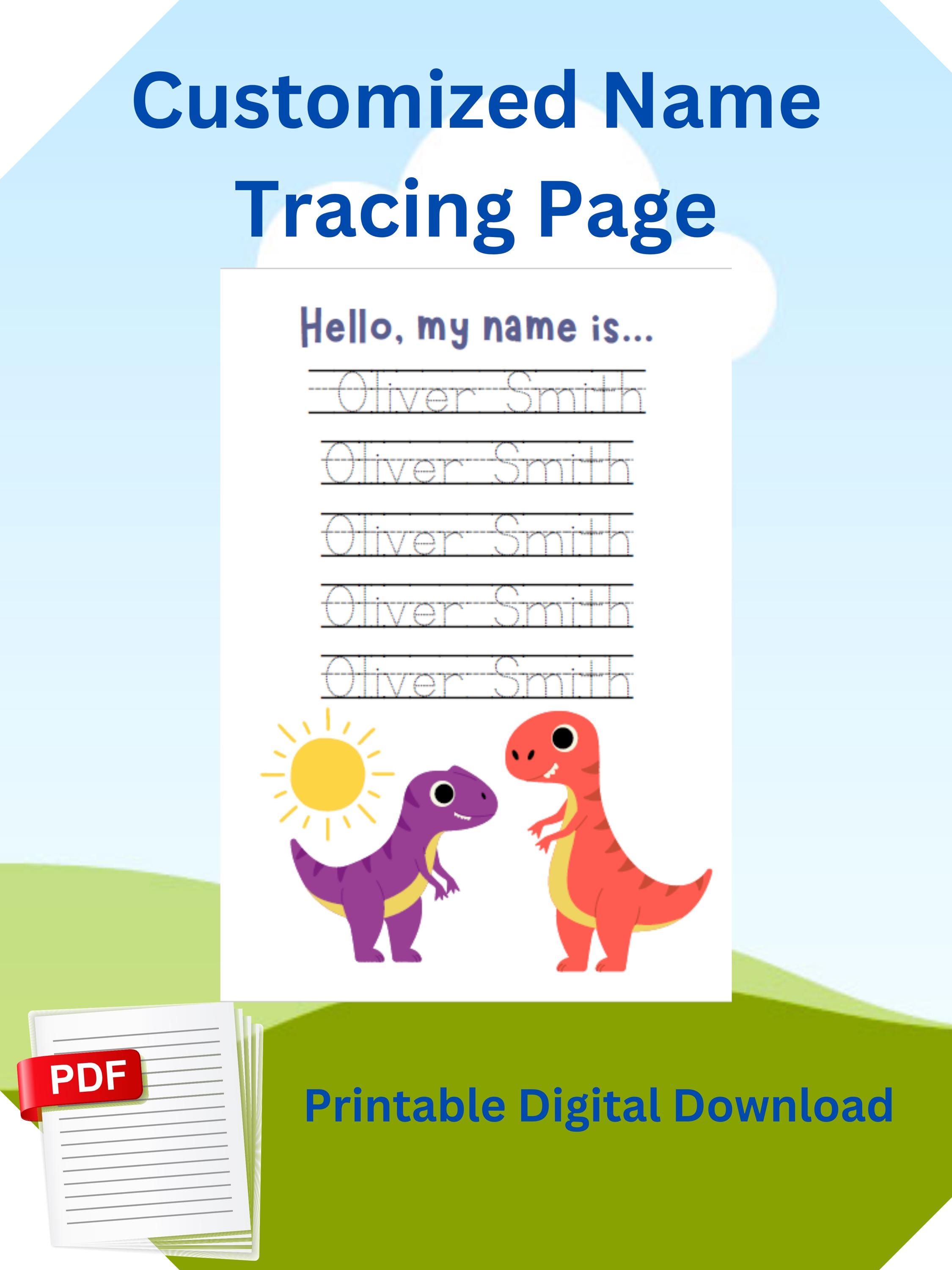 Personalized Name Tracing Worksheet | Custom Dinosaur & Princess ...
