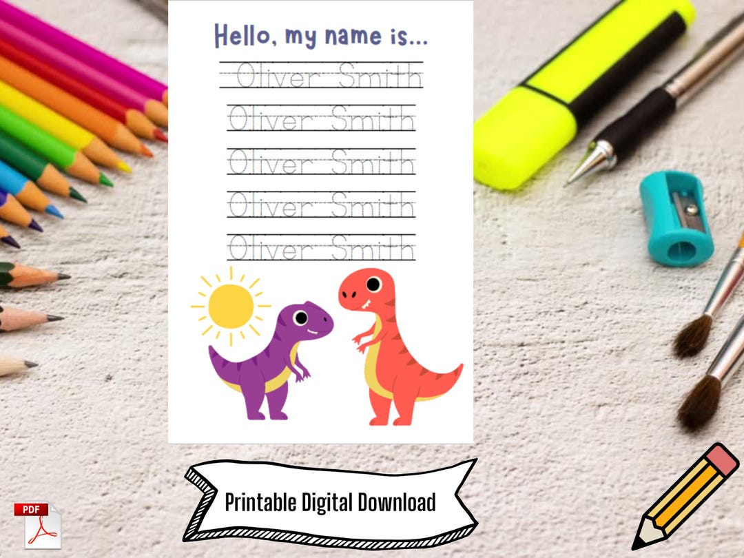 Personalized Name Tracing Worksheet | Custom Dinosaur-themed Preschool ...