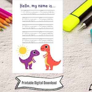 Personalized Name Tracing Worksheet | Custom Dinosaur-themed Preschool ...