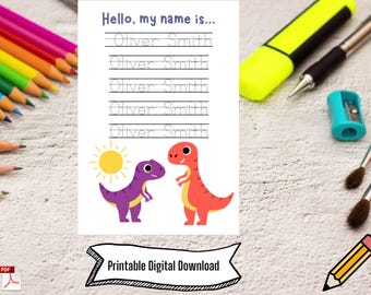 Personalized Name Tracing Worksheet | Custom Dinosaur & Princess ...
