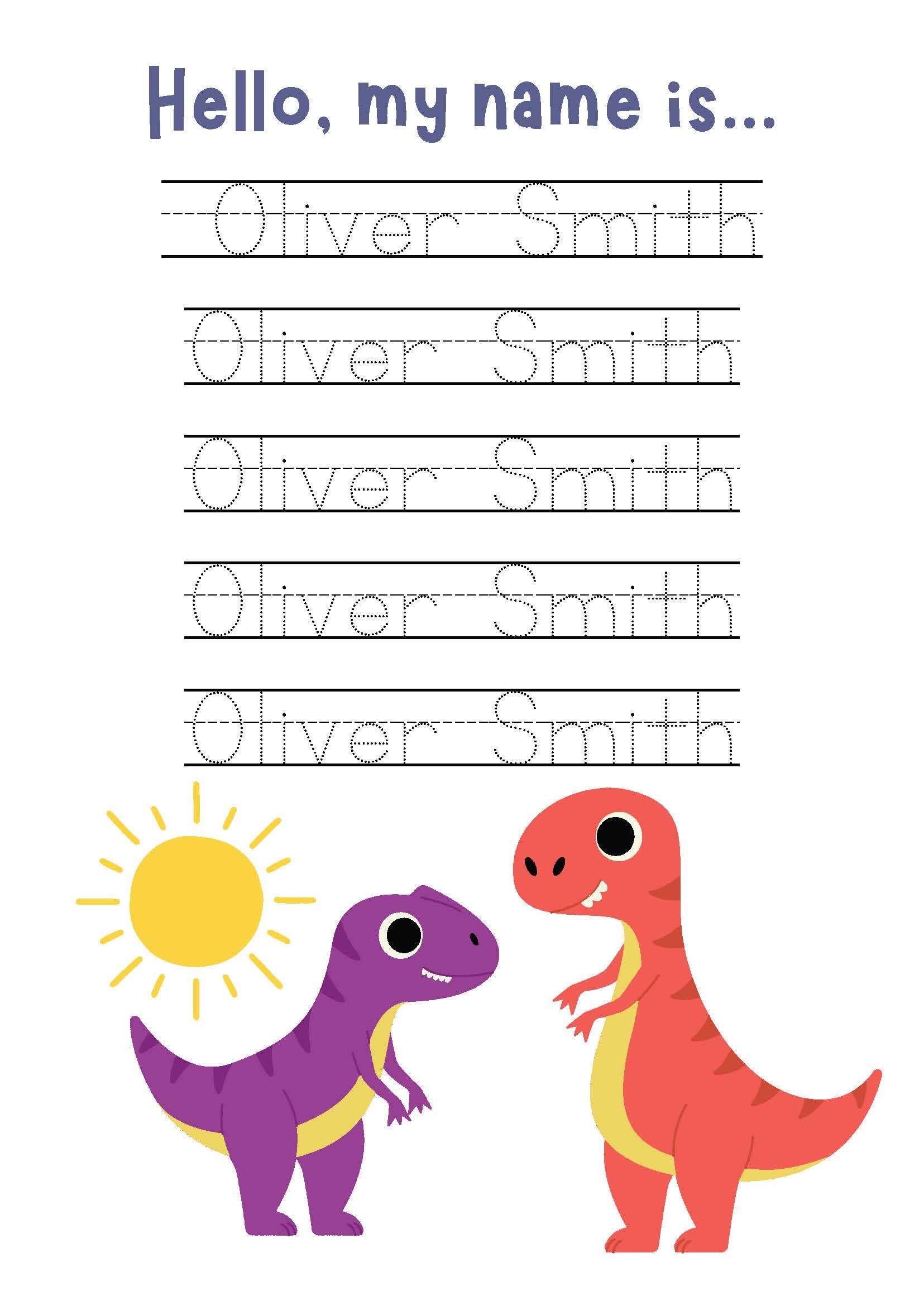 Personalized Name Tracing Worksheet | Custom Dinosaur-themed Preschool ...